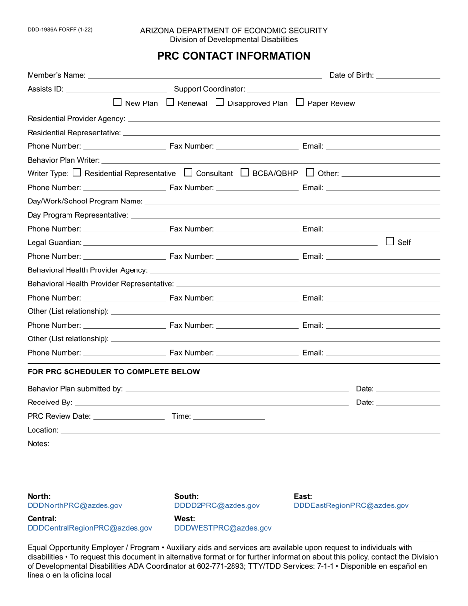 Form DDD-1986A Download Fillable PDF or Fill Online Prc Contact ...