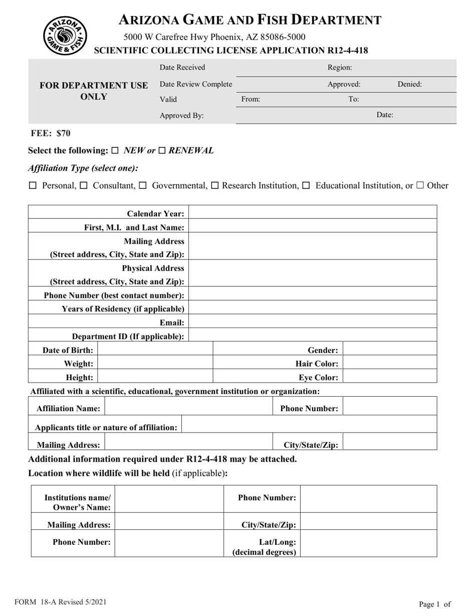 Form 18-A Download Printable PDF or Fill Online Scientific Collecting ...