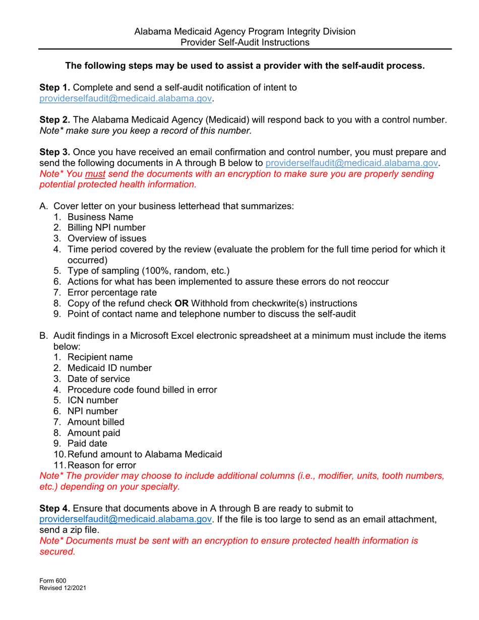 Form 600 - Fill Out, Sign Online and Download Printable PDF, Alabama ...