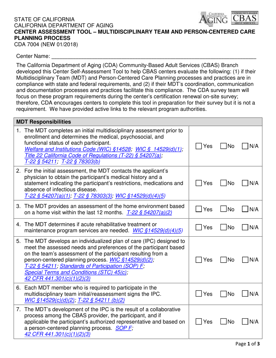 Form CDA7004 - Fill Out, Sign Online and Download Fillable PDF, California | Templateroller