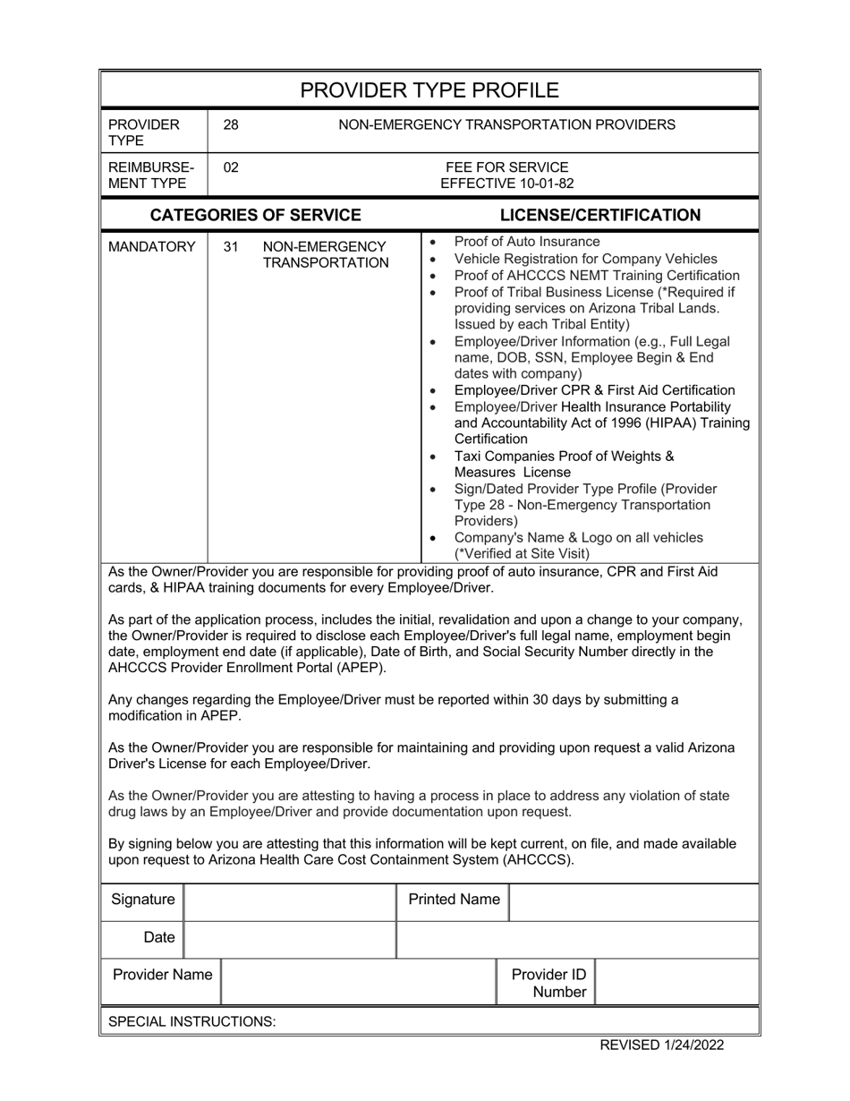 Arizona Provider Type Profile - Non-emergency Transportation Providers ...