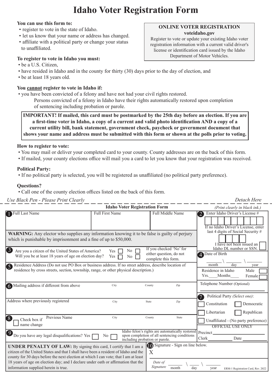 Idaho Idaho Voter Registration Form - Fill Out, Sign Online and ...