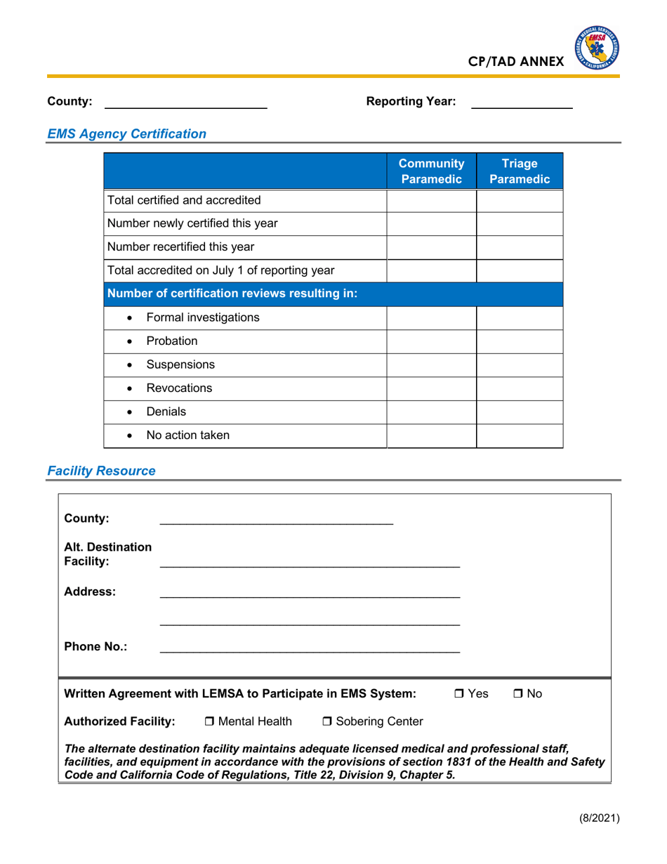 California Community Paramedicine/Triage to Alternate Destination Annex ...