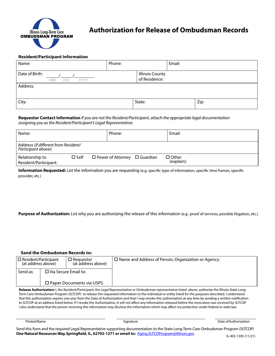 Form IL-402-1305 Download Fillable PDF or Fill Online Authorization for ...