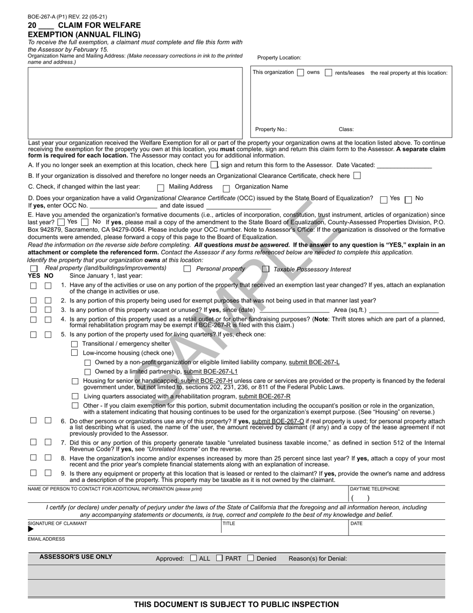 Form BOE-267-A - Fill Out, Sign Online and Download Printable PDF ...