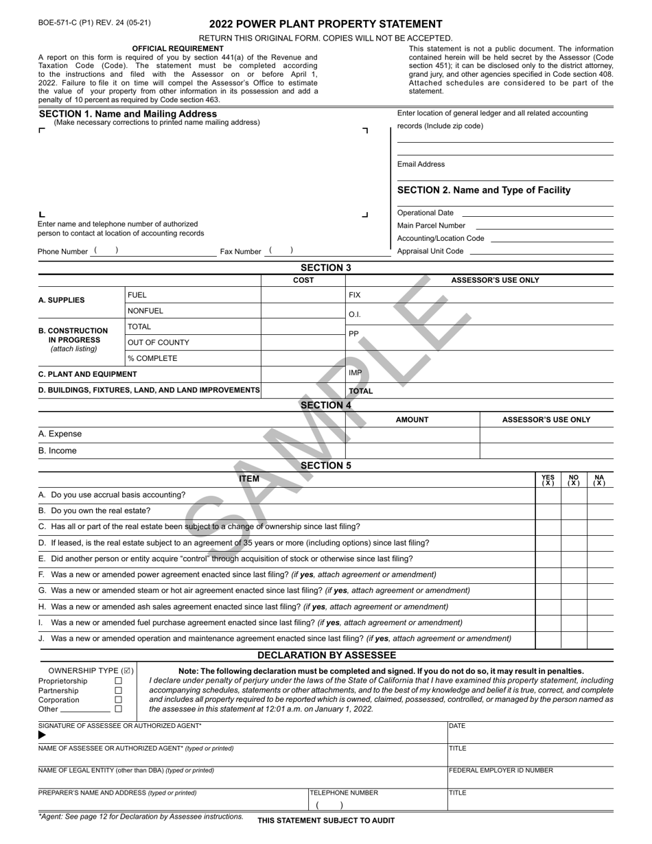 Form BOE-571-C - 2022 - Fill Out, Sign Online and Download Printable ...