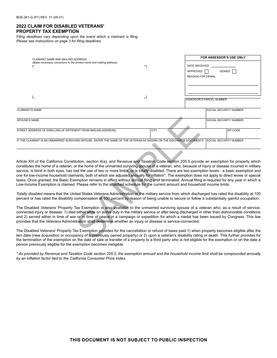 Form BOE-261-G - 2022 - Fill Out, Sign Online and Download Printable ...