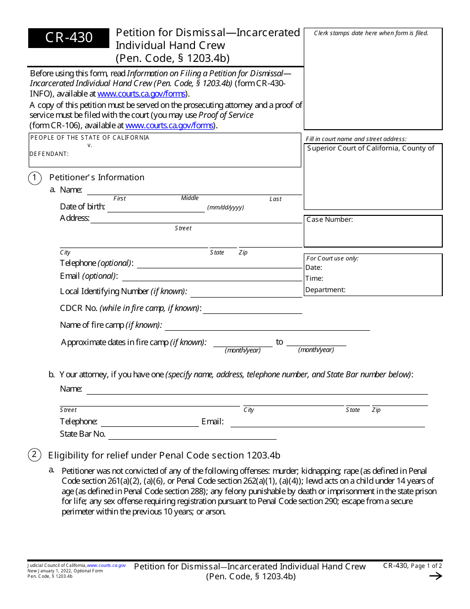 Form CR-430 - Fill Out, Sign Online and Download Fillable PDF ...