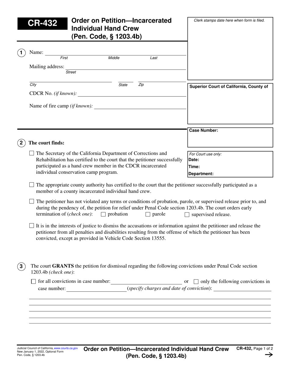 Form CR-432 - Fill Out, Sign Online and Download Fillable PDF, California | Templateroller