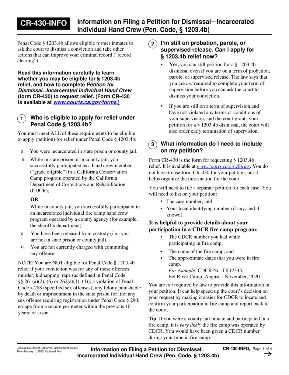 Download Instructions for Form CR-430 Petition for Dismissal ...