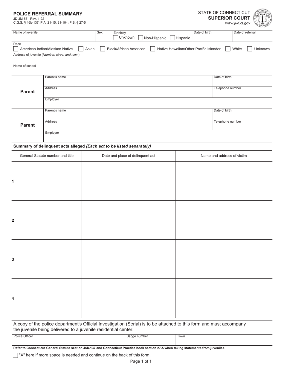 Form JD-JM-57 Download Fillable PDF or Fill Online Police Referral ...