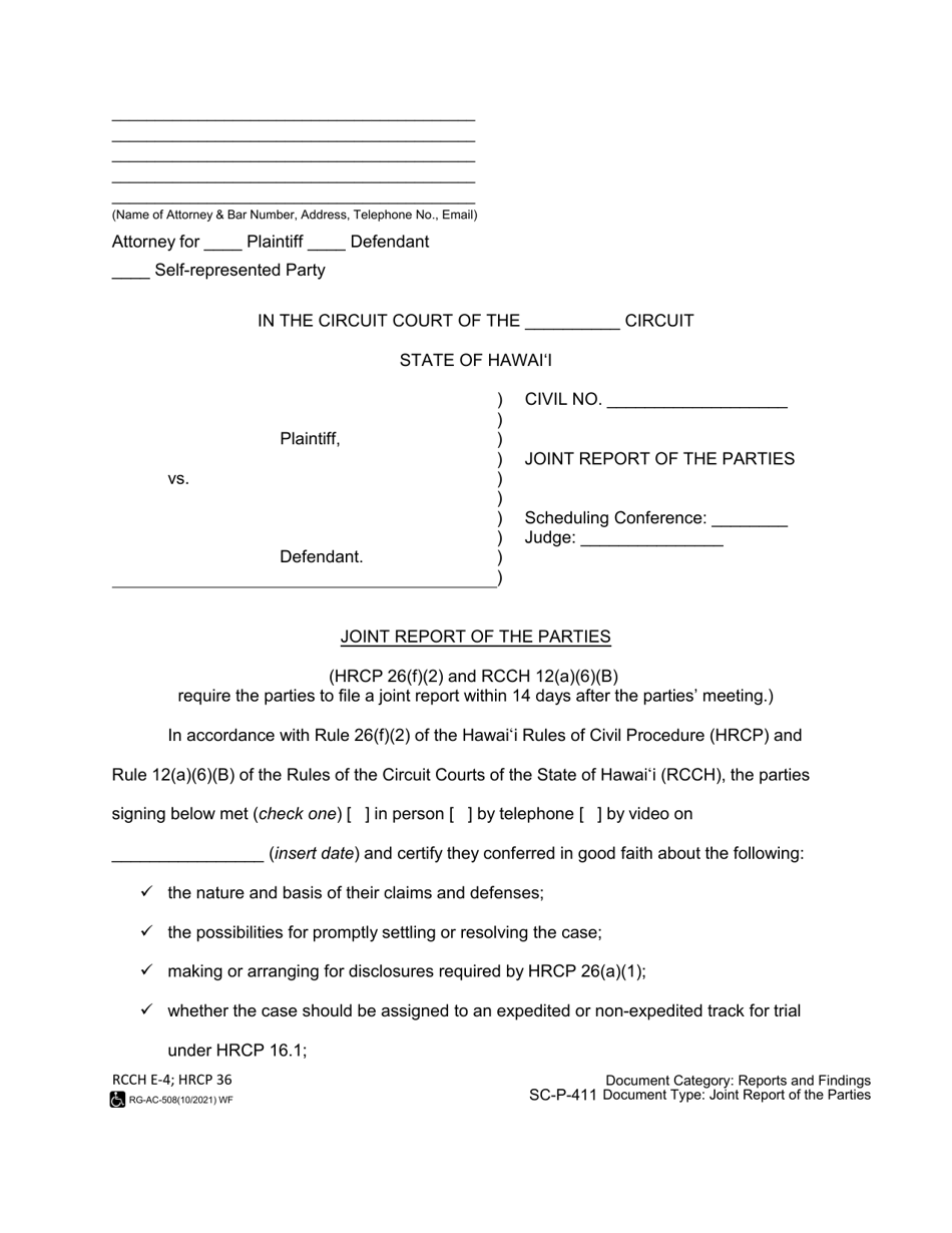Form SC-P-411 - Fill Out, Sign Online and Download Fillable PDF, Hawaii ...