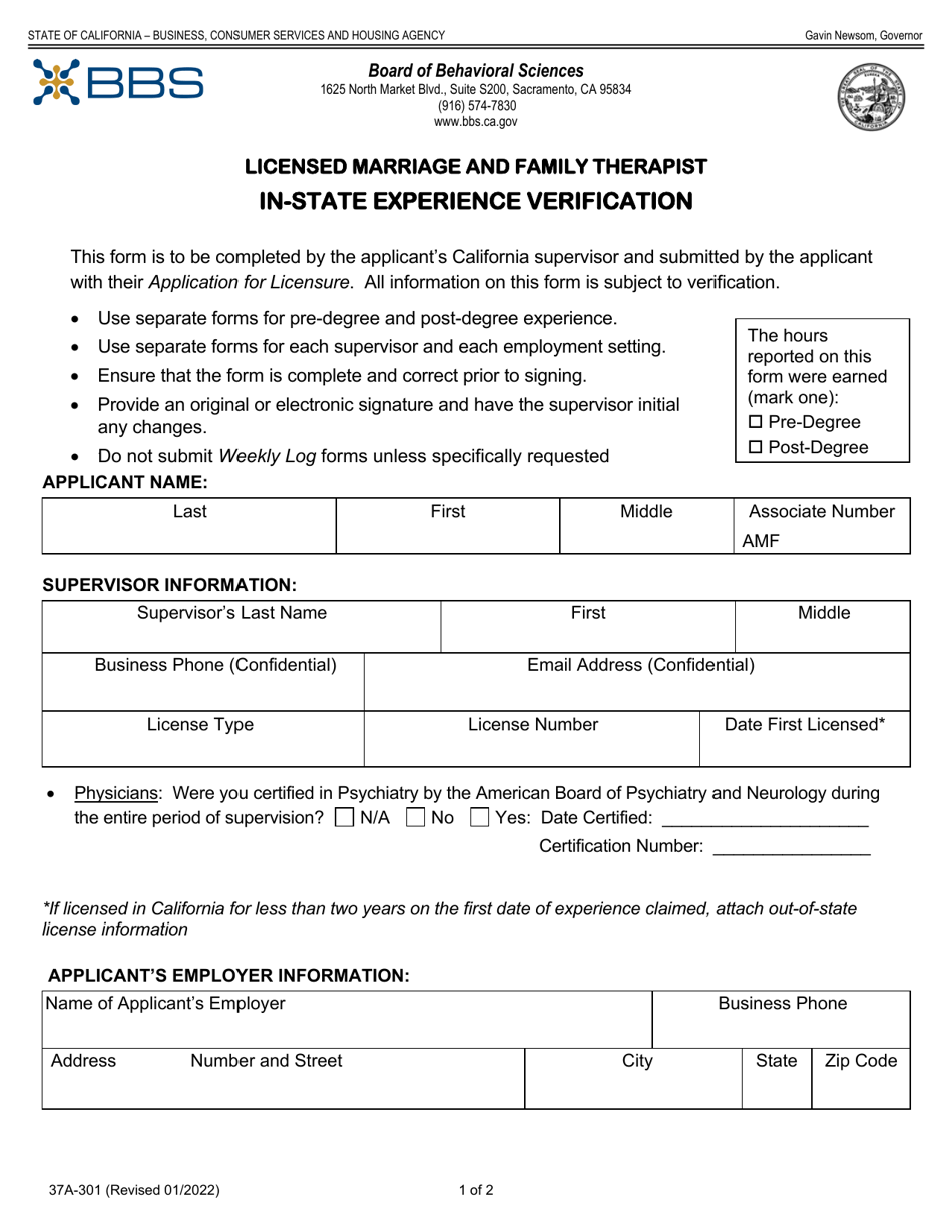 Form 37A-301 Download Fillable PDF or Fill Online Licensed Marriage and ...