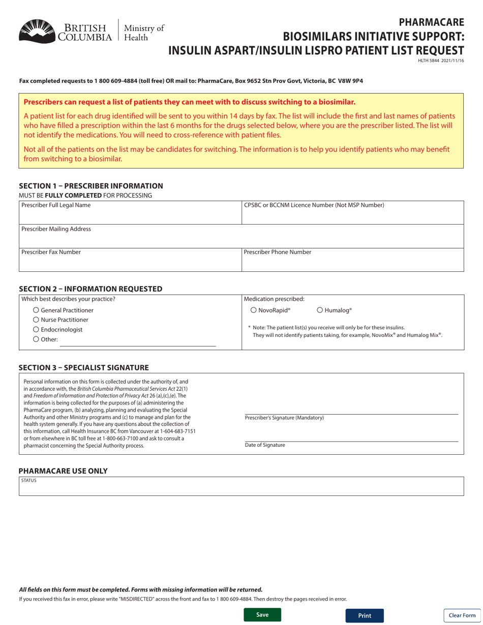 Form HLTH5844 - Fill Out, Sign Online and Download Fillable PDF ...