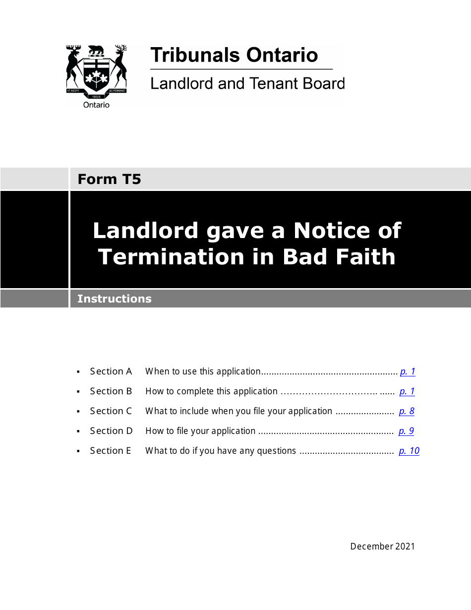 Download Instructions for Form T5 Landlord Gave a Notice of Termination ...