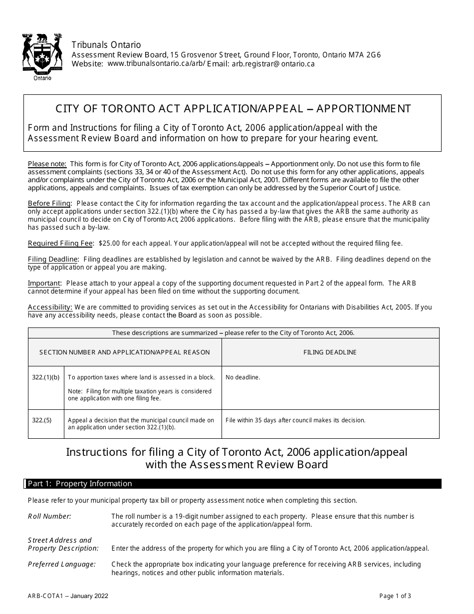 Form ARB-COTA1 - Fill Out, Sign Online and Download Fillable PDF ...