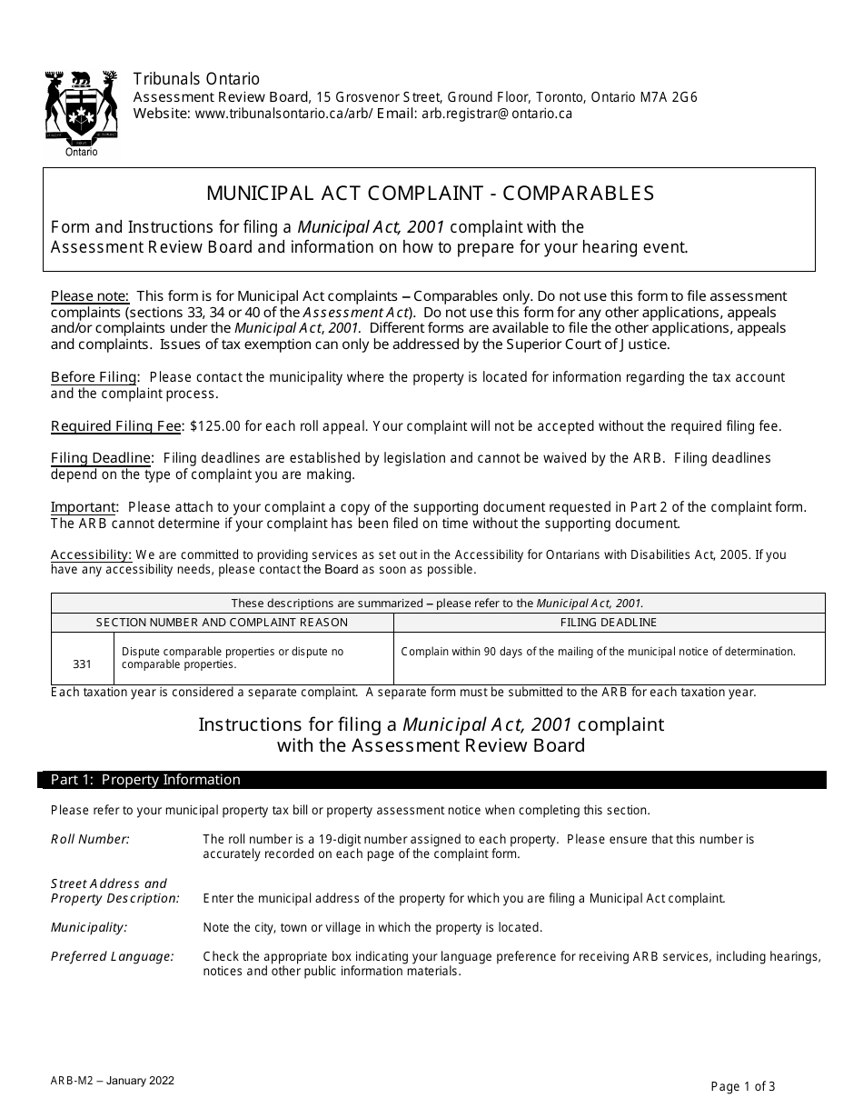Form ARB-M2 - Fill Out, Sign Online and Download Fillable PDF, Ontario ...