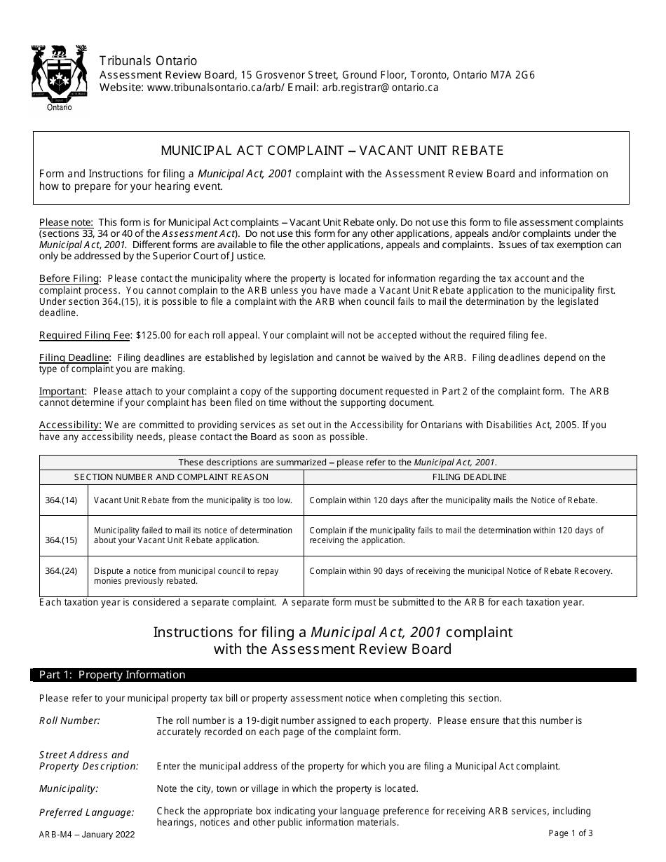 Form ARB-M4 - Fill Out, Sign Online and Download Fillable PDF, Ontario ...