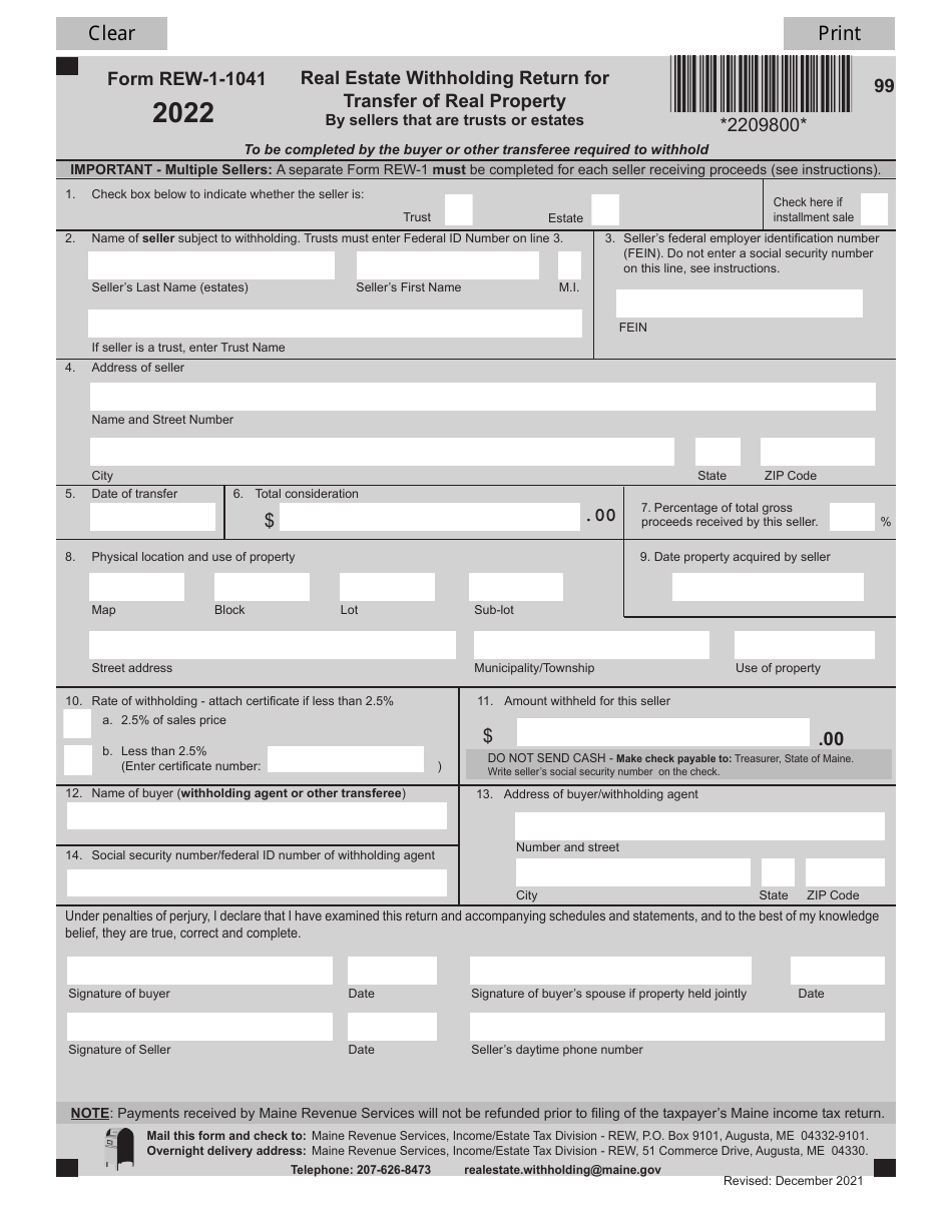 Form REW-1-1041 - 2022 - Fill Out, Sign Online and Download Fillable ...