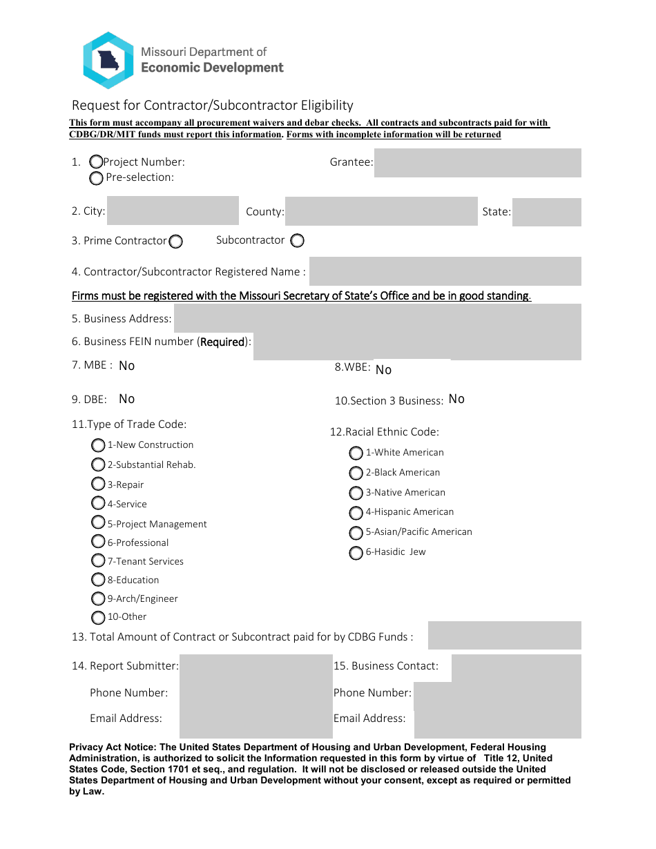 Missouri Request for Contractor/Subcontractor Eligibility - Fill Out ...