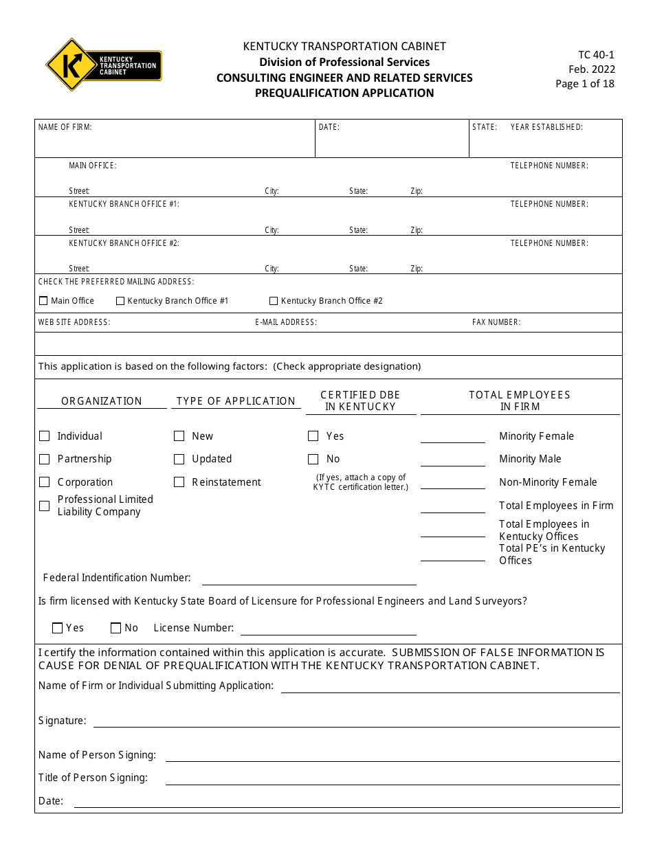 Form TC40-1 - Fill Out, Sign Online and Download Fillable PDF, Kentucky ...