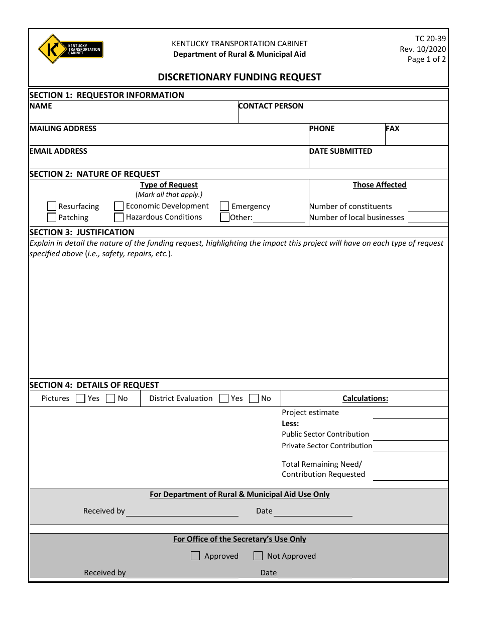 Form TC20-39 Download Printable PDF or Fill Online Discretionary ...