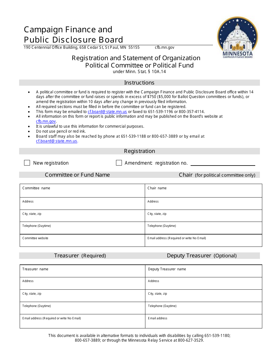 Minnesota Registration and Statement of Organization Political ...