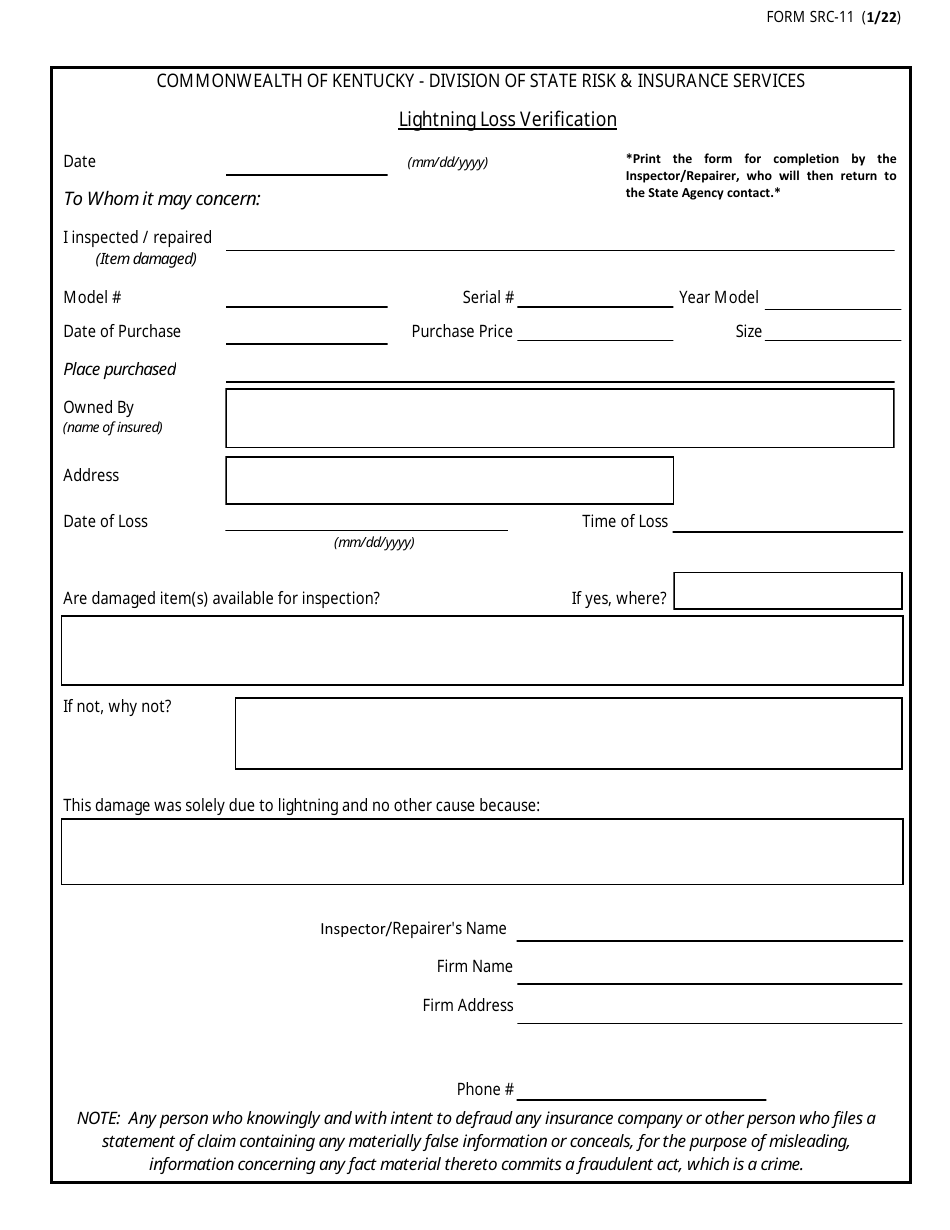 Form SRC-11 Download Fillable PDF or Fill Online Lightning Loss ...