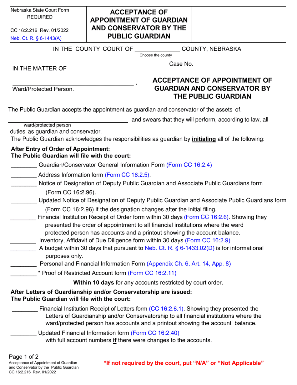 Form CC16:2.216 Download Fillable PDF or Fill Online Acceptance of ...
