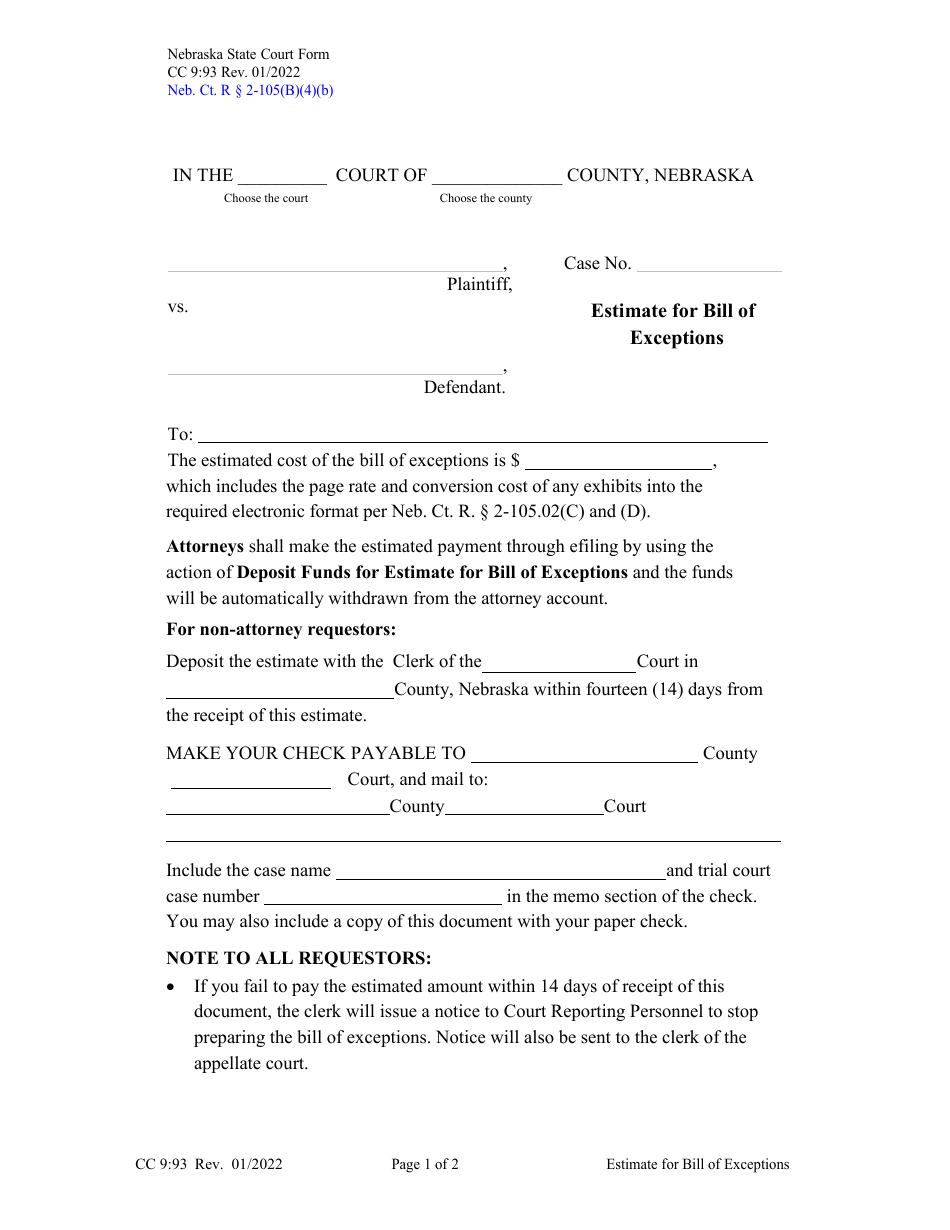 Form CC9:93 - Fill Out, Sign Online and Download Fillable PDF, Nebraska ...