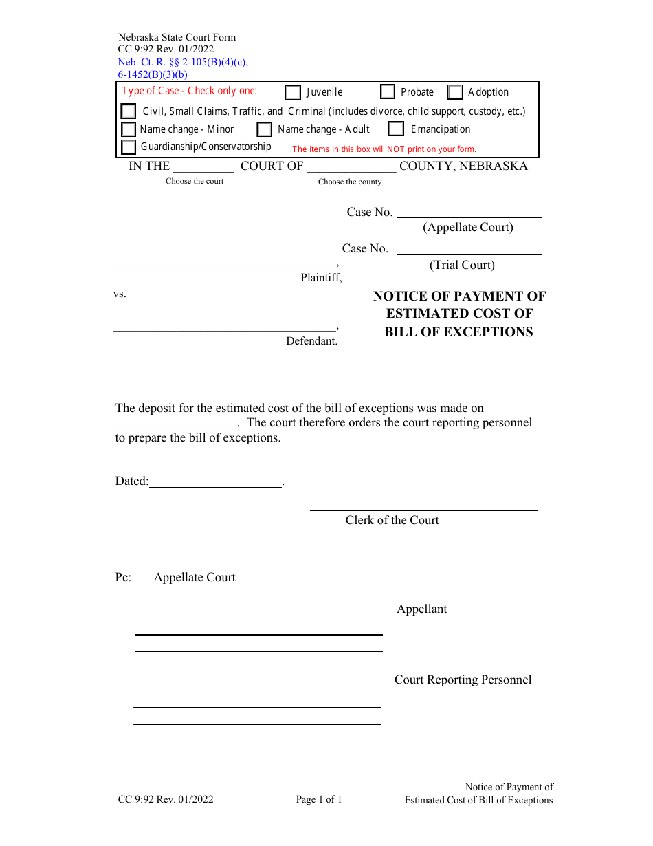 Form CC9:92 - Fill Out, Sign Online and Download Fillable PDF, Nebraska ...