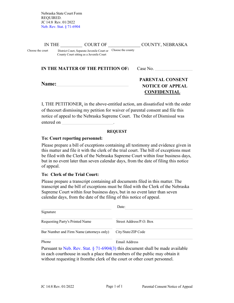 Form JC14:8 Download Fillable PDF or Fill Online Parental Consent ...