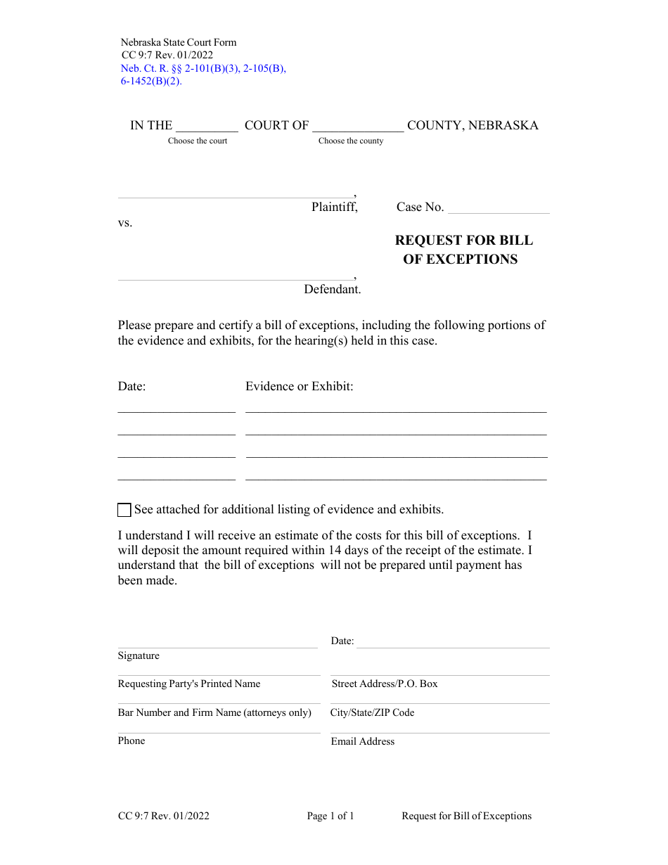 Form CC9:7 - Fill Out, Sign Online and Download Fillable PDF, Nebraska ...