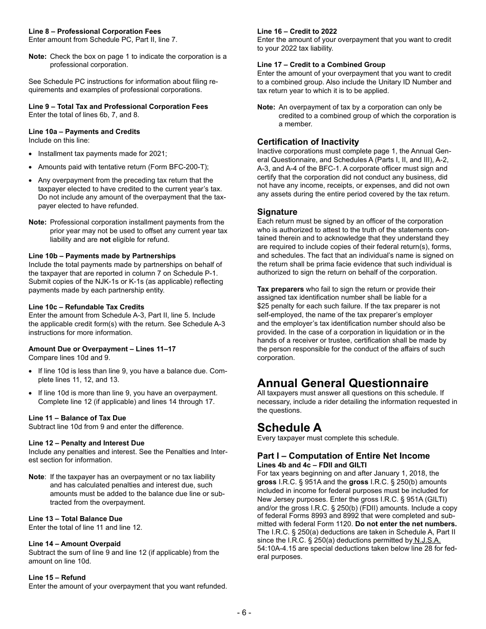 Download Instructions for Form BFC-1 Banking and Financial Business Tax Return PDF, 2021 ...