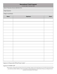 North Dakota In-kind Labor Tracking Sheet - Recreational Trails Program ...