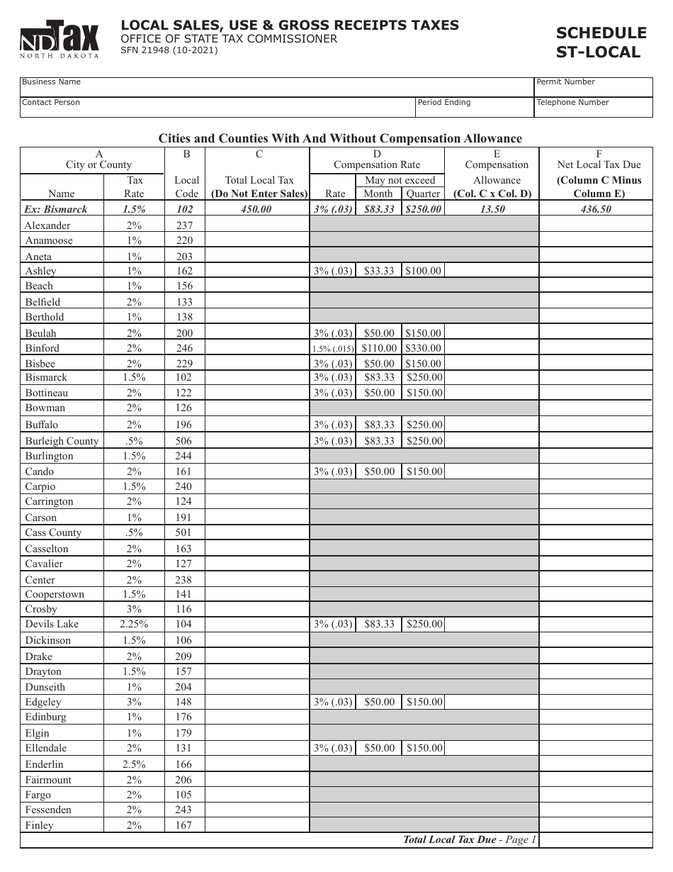 Form SFN21948 Schedule ST-LOCAL - Fill Out, Sign Online and Download ...