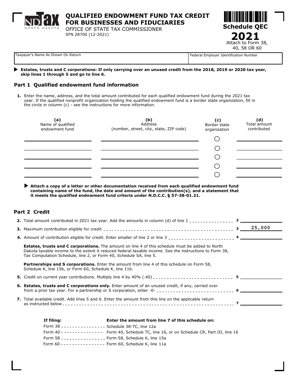 Form SFN28700 Schedule QEC - 2021 - Fill Out, Sign Online and Download ...