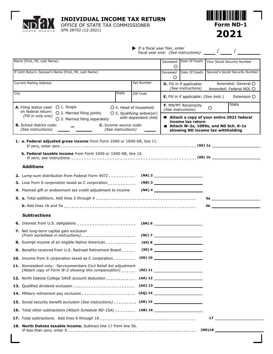 Form ND-1 (SFN28702) - 2021 - Fill Out, Sign Online and Download ...