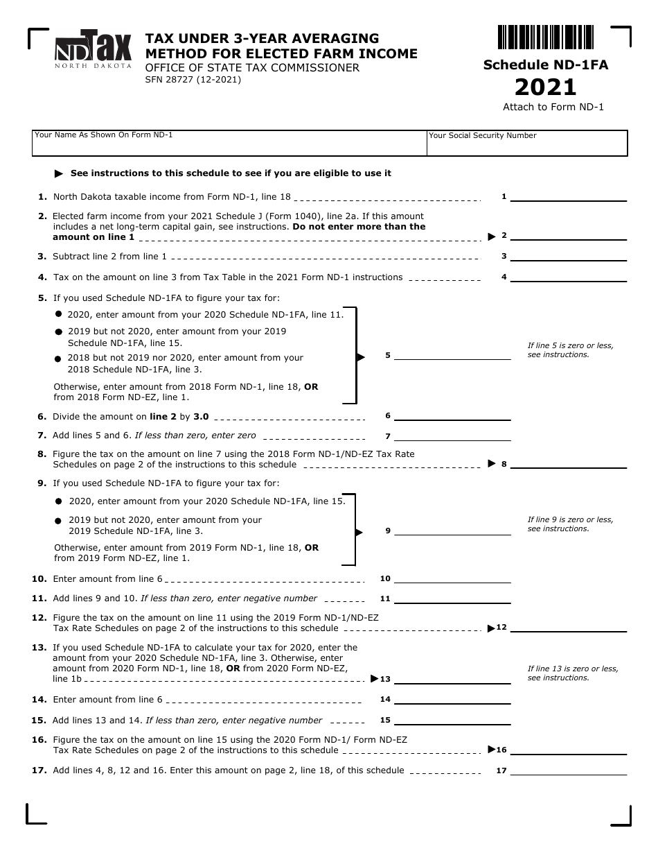 Form SFN28727 Schedule ND-1FA - 2021 - Fill Out, Sign Online and ...