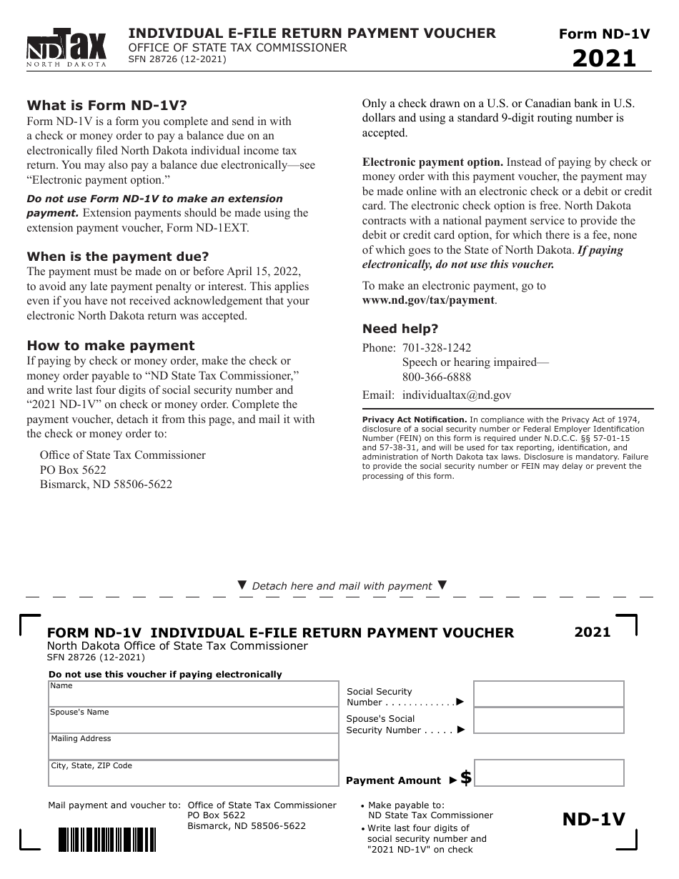 Form ND-1V (SFN28726) - 2021 - Fill Out, Sign Online and Download ...