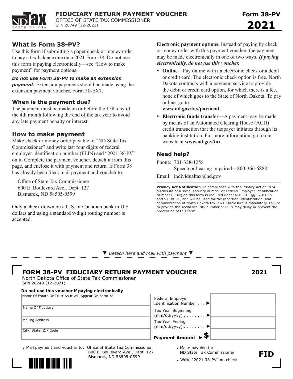 Form 38-PV (SFN28749) - 2021 - Fill Out, Sign Online and Download ...