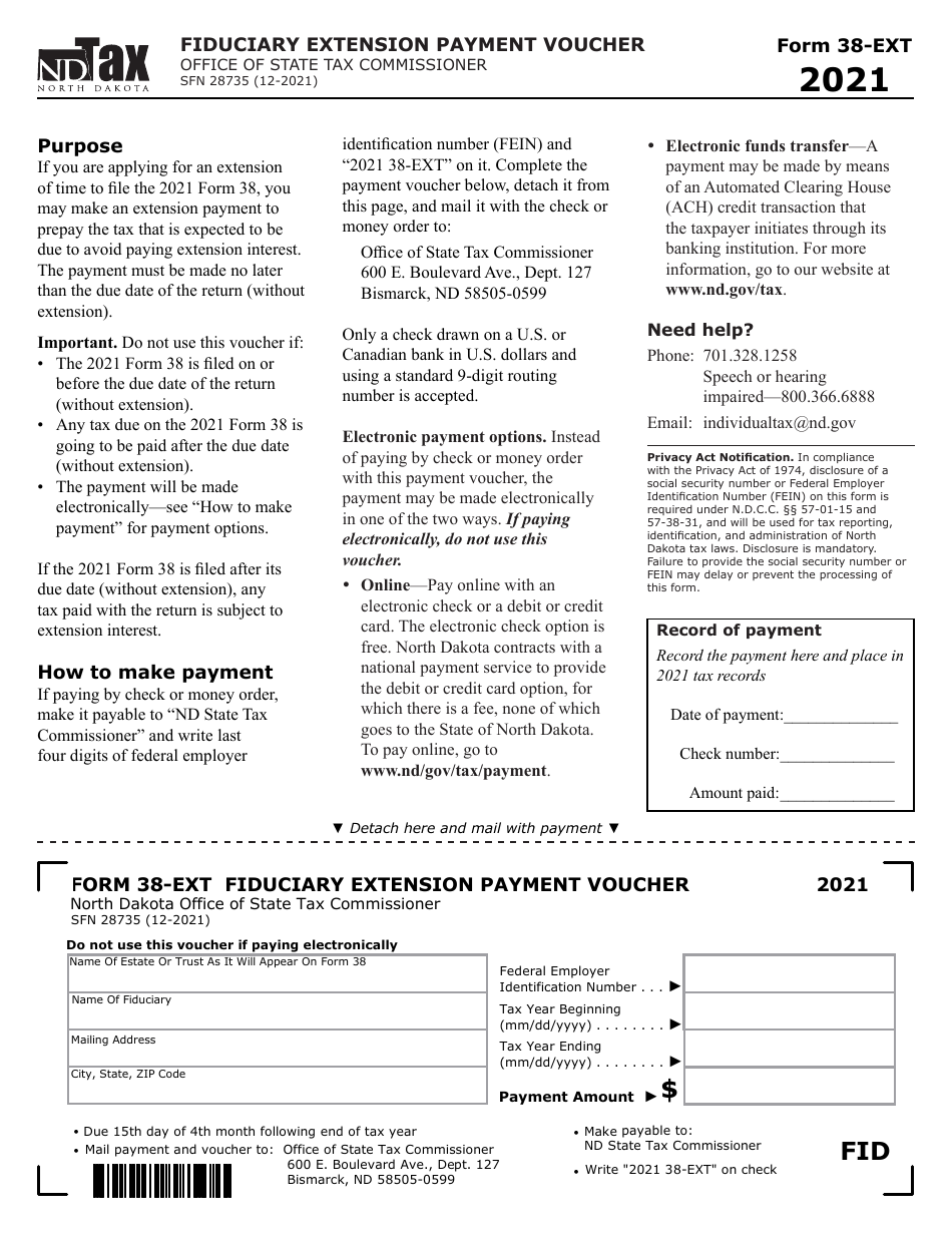 Form 38-EXT (SFN28735) - 2021 - Fill Out, Sign Online and Download ...