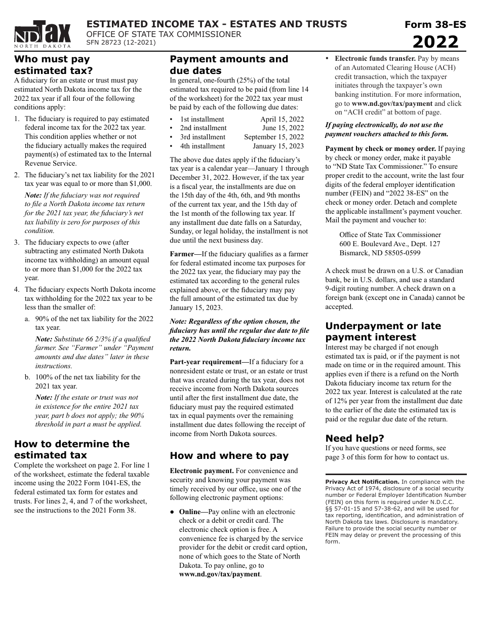 Form 38-ES (SFN28723) - 2022 - Fill Out, Sign Online and Download ...