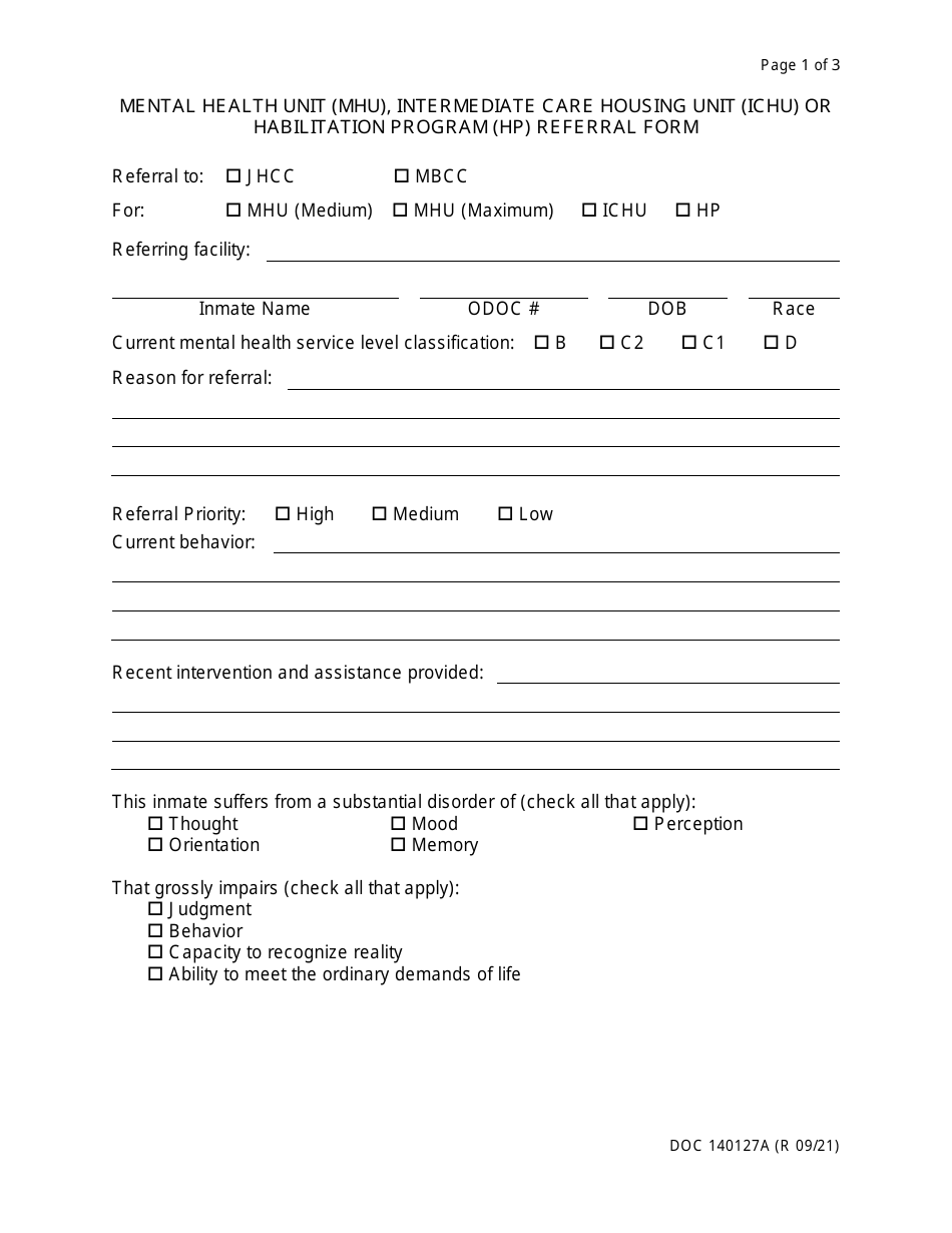 Form OP-140127A Download Printable PDF or Fill Online Mental Health ...