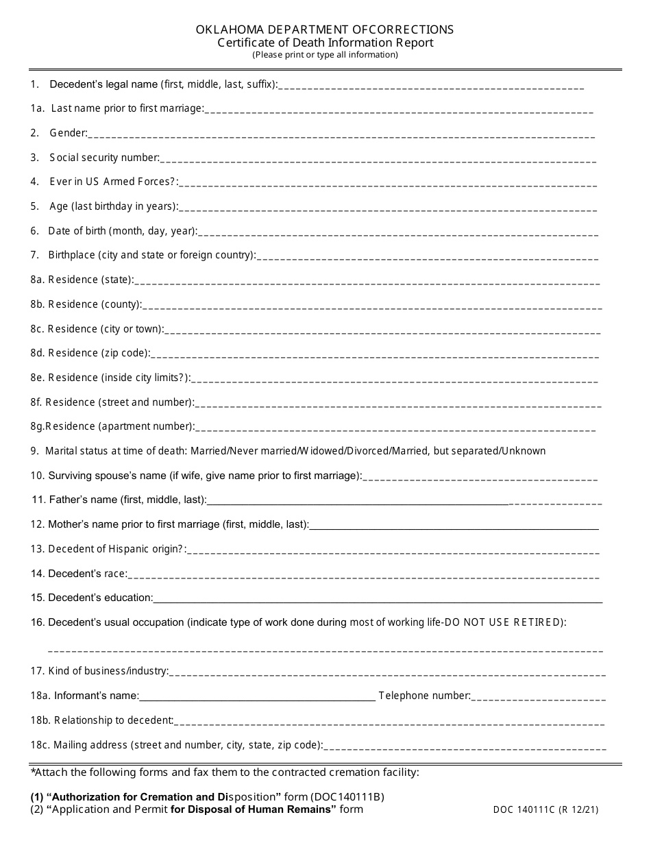 Form OP-140111C - Fill Out, Sign Online and Download Printable PDF, Oklahoma | Templateroller