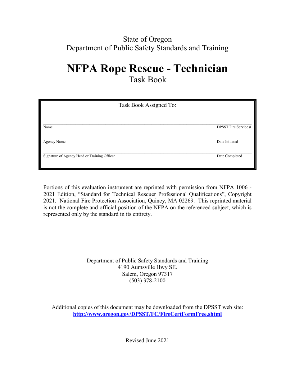 Oregon NFPA Rope Rescue - Technician Task Book Download Printable PDF ...
