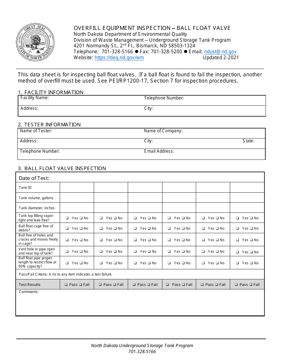 North Dakota Overfill Equipment Inspection - Ball Float Valve - Fill ...