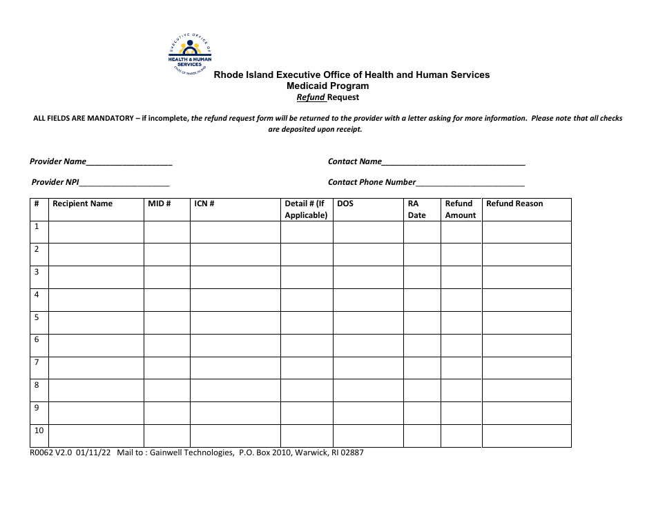 Form R0062 - Fill Out, Sign Online and Download Printable PDF, Rhode ...
