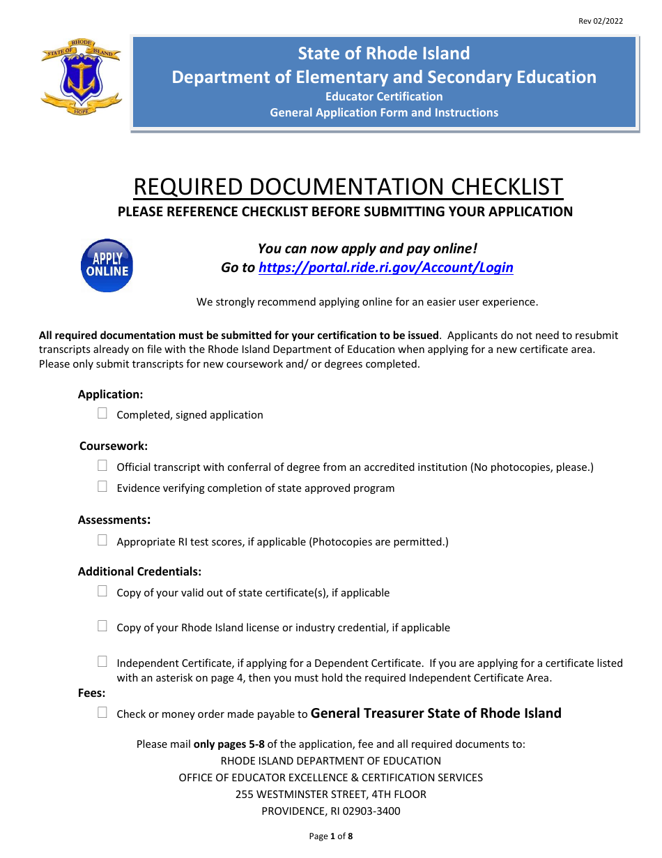 Rhode Island General Application Form - Fill Out, Sign Online and ...