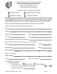 South Carolina Contractors' Complaint Form Download Fillable PDF ...